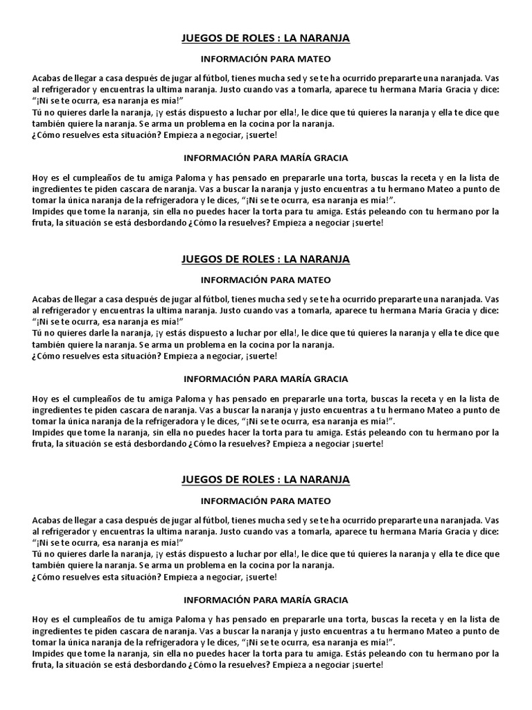 Juegos De Roles Tutoría 3 B Pdf Naranja 