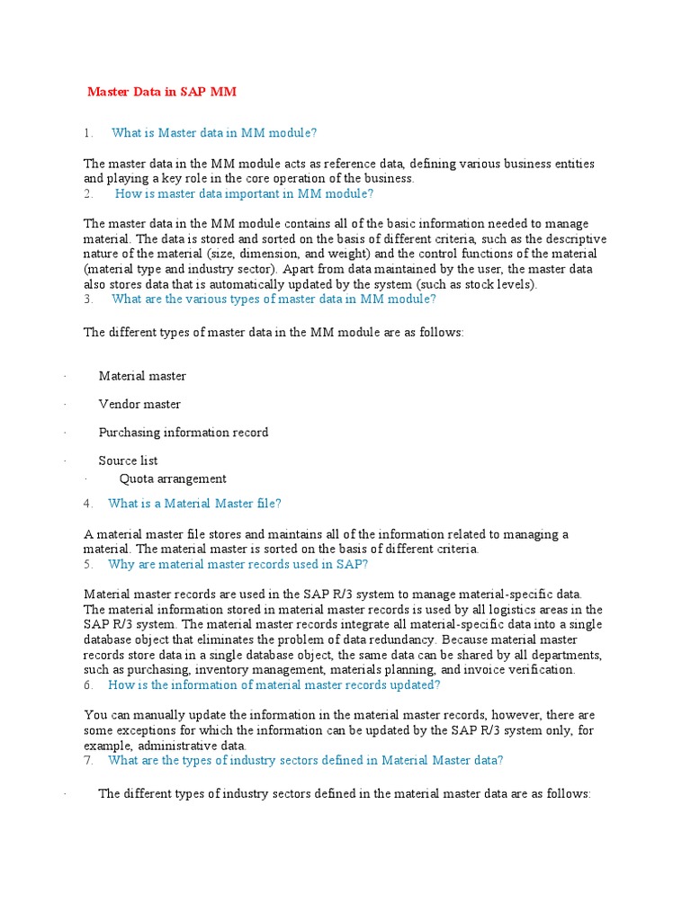 Sap MM Interview Question and Answers | PDF | Inventory | Receipt
