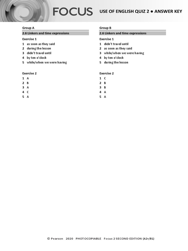 Focus2 2e Uoe Quiz Unit2 Groupa B Answers | PDF