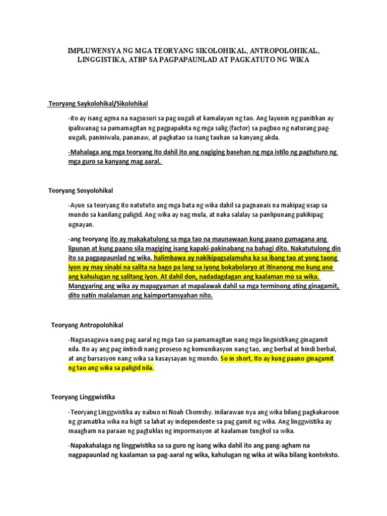 IMPLUWENSYA NG MGA TEORYANG SIKOLOHIKAL Copy 2 | PDF