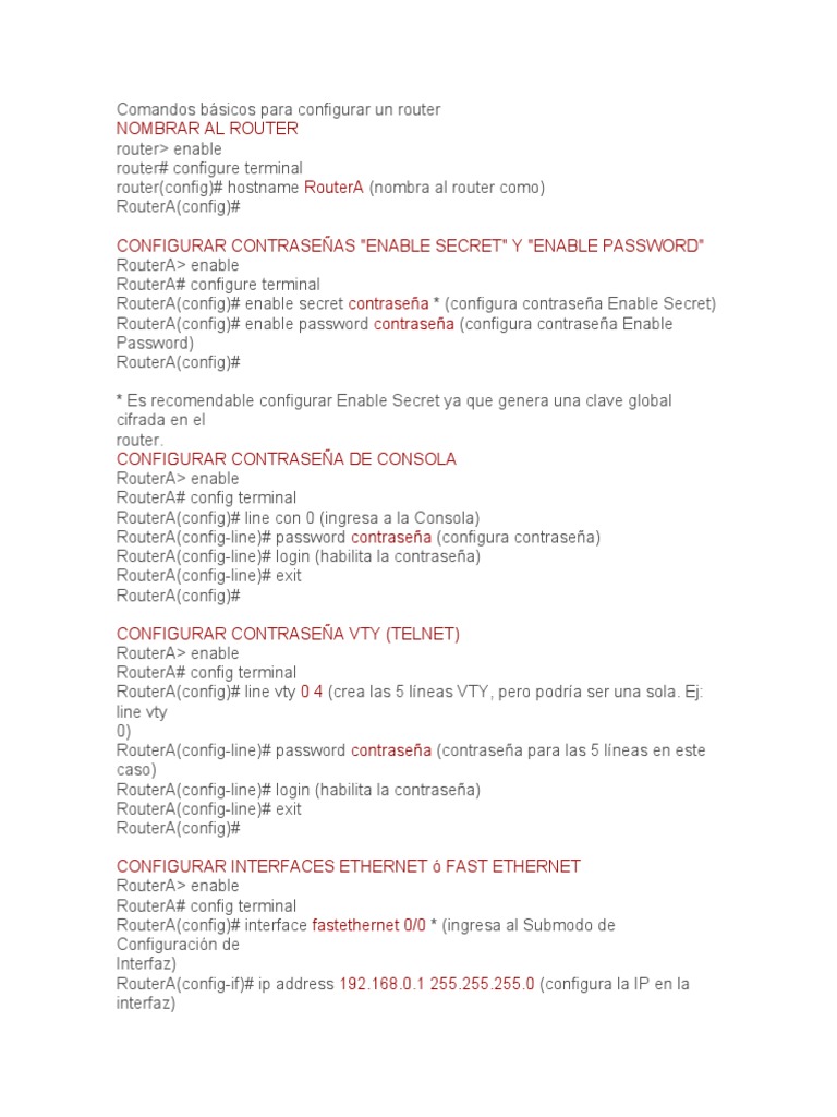 Comandos Básicos para Configurar Un Router | PDF | Enrutador (Computación) | Informática