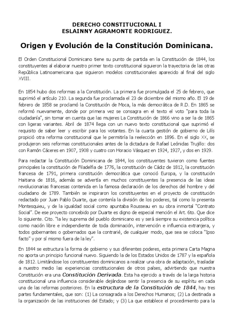 Origen y Evolucion de La Constitucion Dominicana | PDF | Constitución | Legislador
