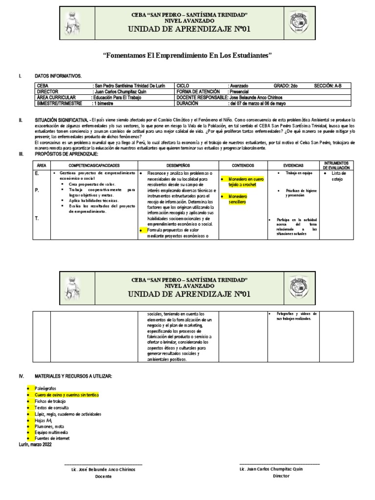 1ra Unidad de Aprendizaje Ept 2do A-B | PDF | Iniciativa empresarial ...