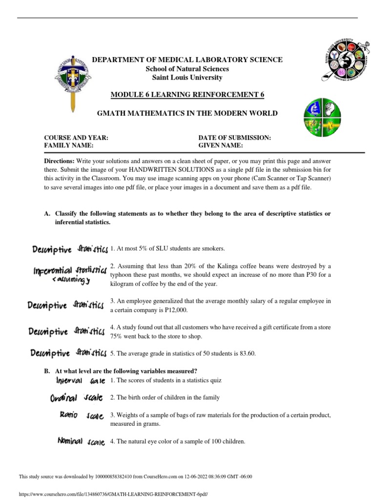 Gmath Learning Reinforcement 6 PDF | PDF | Coefficient Of Determination | Sampling (Statistics)