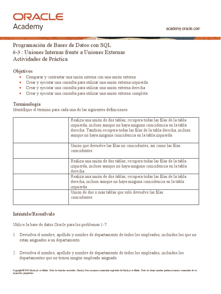 DP 6 3 Practice Esp | PDF | Oracle Corporation | Bases de datos