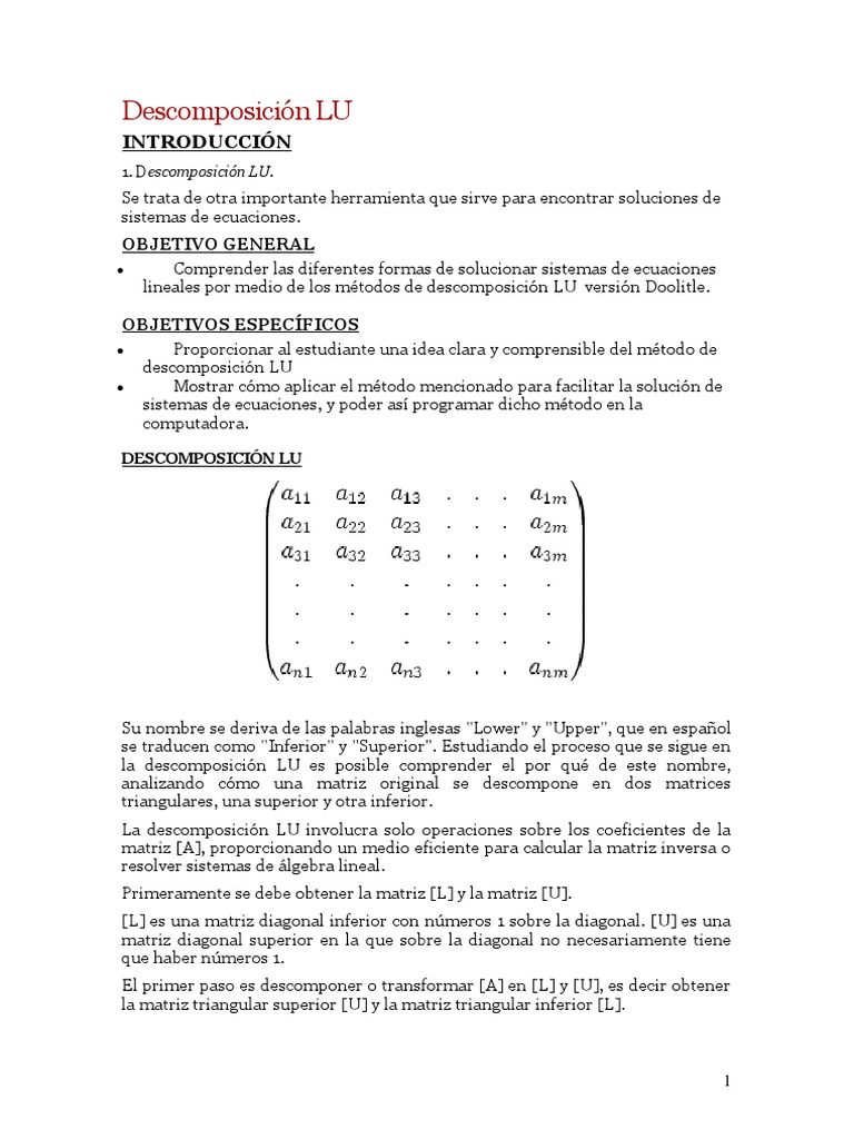 Descomposicion LU Doolitle | PDF | Matriz (Matemáticas) | Ciencia computacional