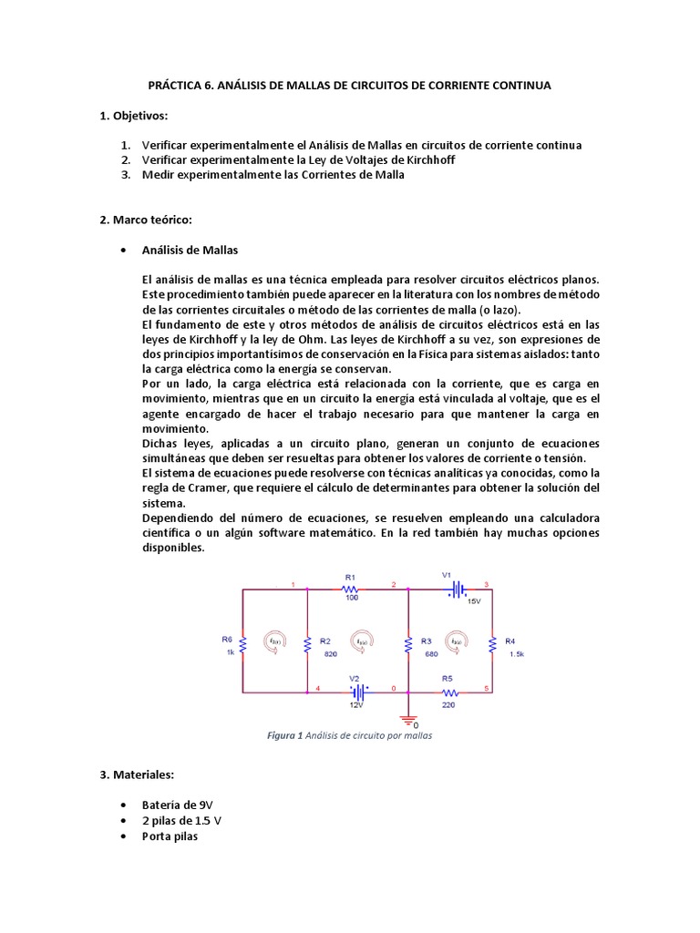 Practica 6 Analisis de Mallas | PDF | Corriente eléctrica | Resistencia Eléctrica y Conductancia