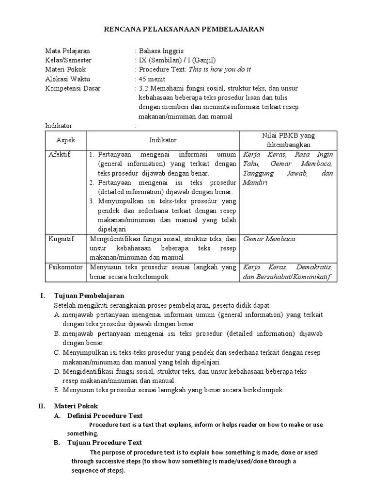 RPP Procedure Text - Hanifah - NA | PDF | Karier & Perkembangan