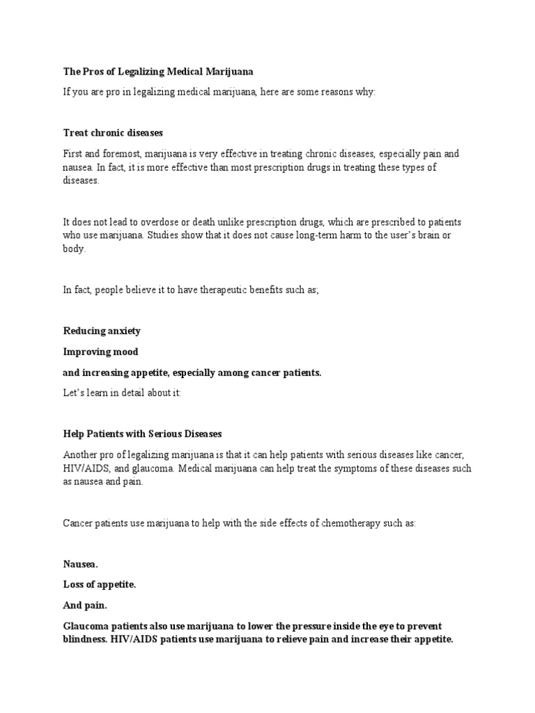 The Pros of Legalizing Medical Marijuana | PDF | Cannabis (Drug ...