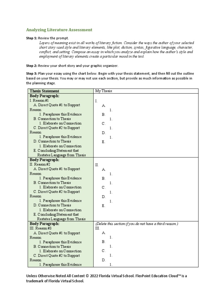 Analyzing Literature Assess Rubric | PDF | Essays | Thesis