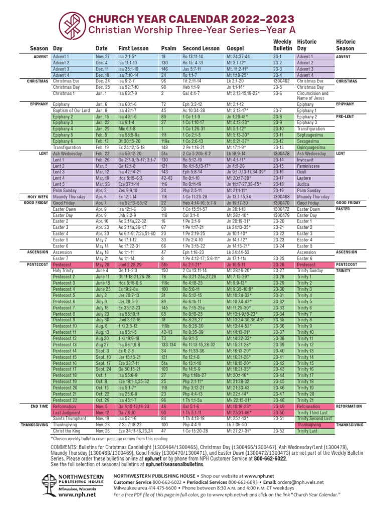 Church Year Calendar 2022-2023: Christian Worship Three-Year Series ...