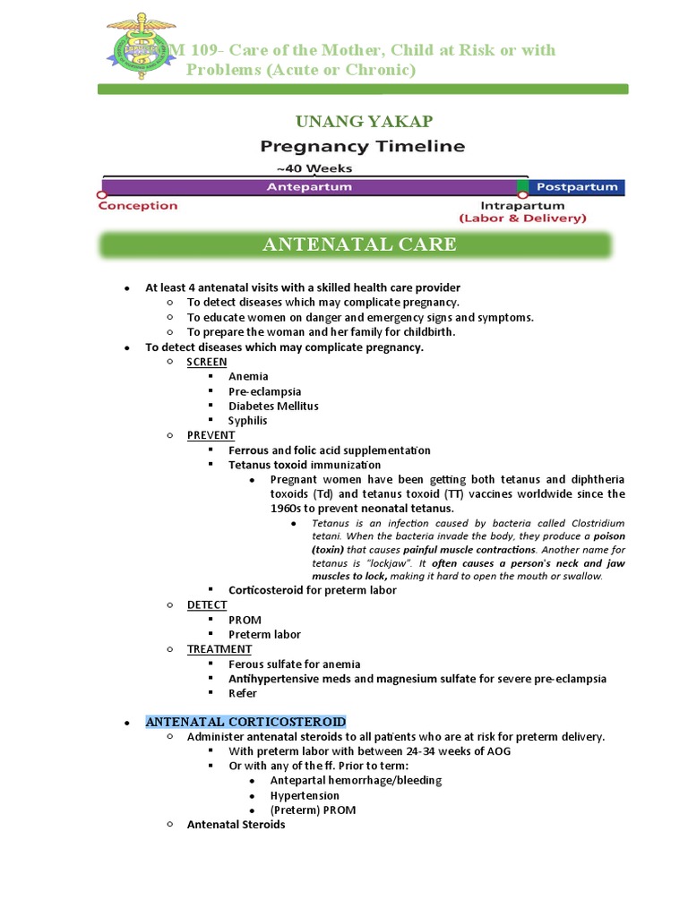 Comprehensive Guidelines for Antenatal, Intrapartum and Postpartum Care ...