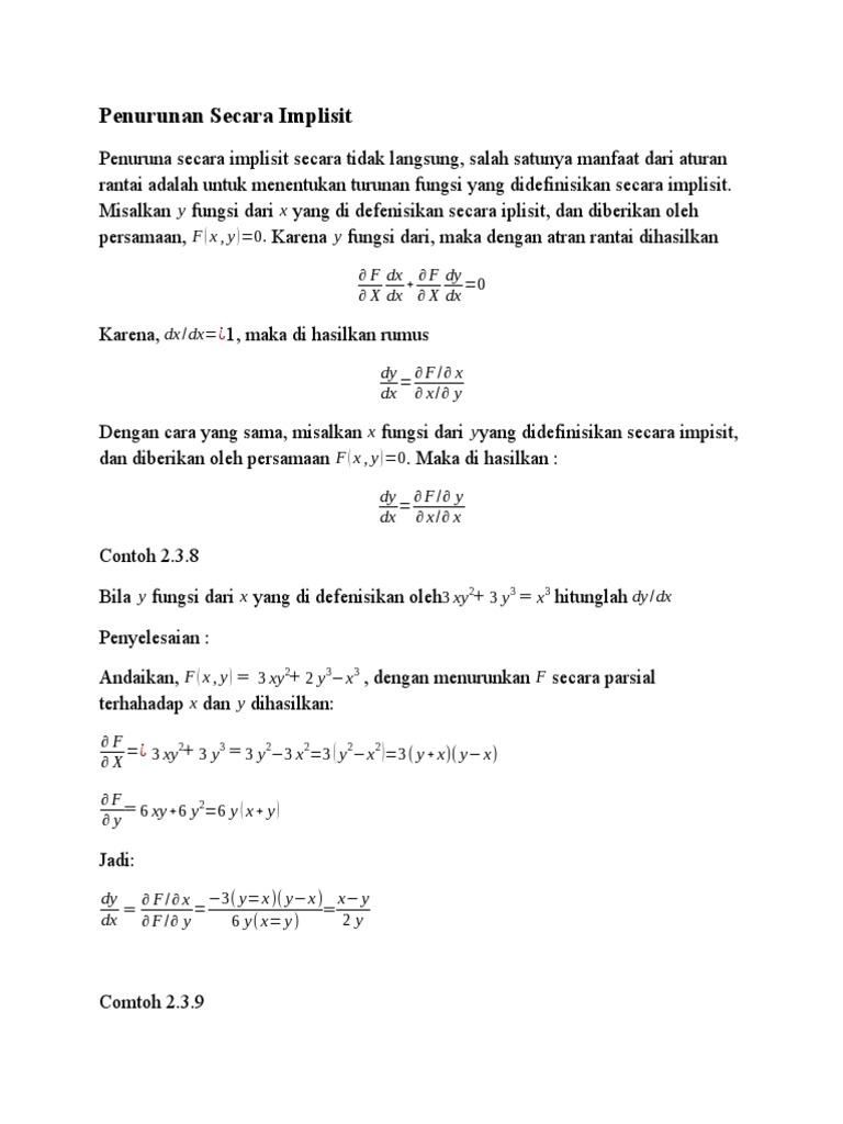 Penurunan Secara Implisit | PDF