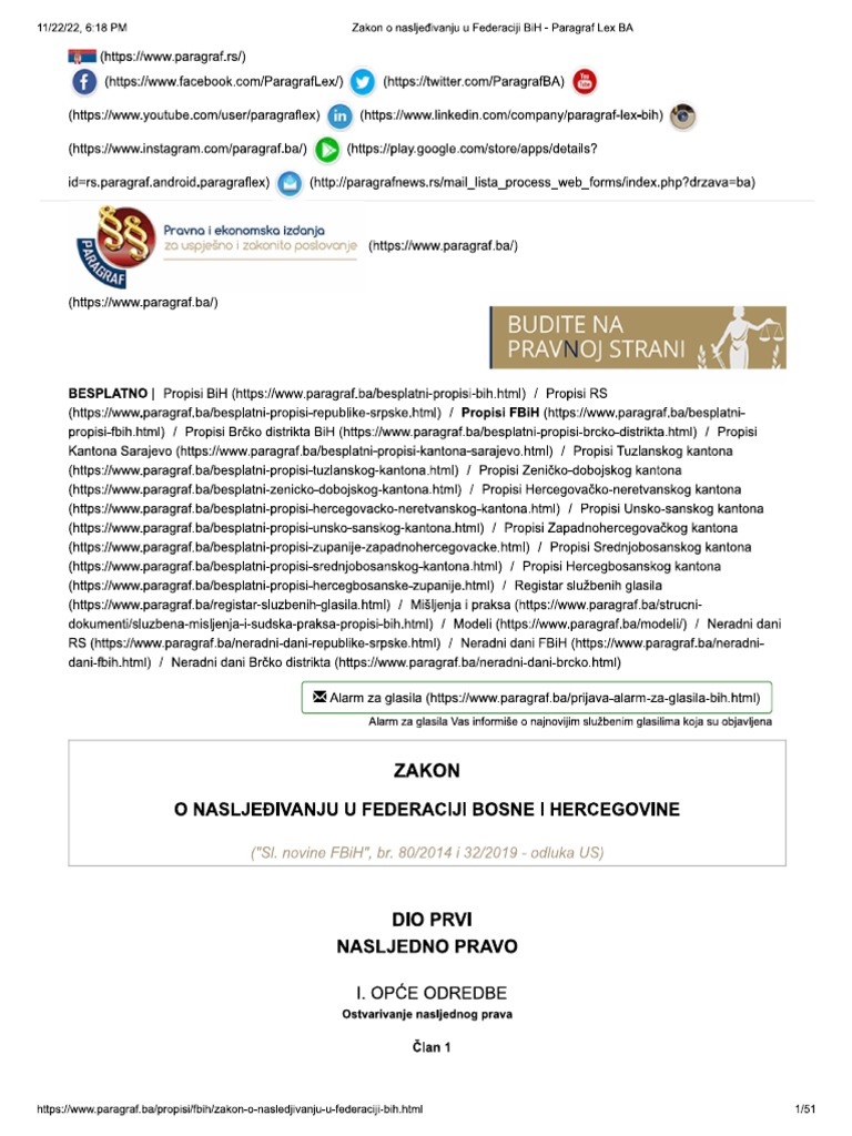 Zakon o Nasljeđivanju FBiH | PDF