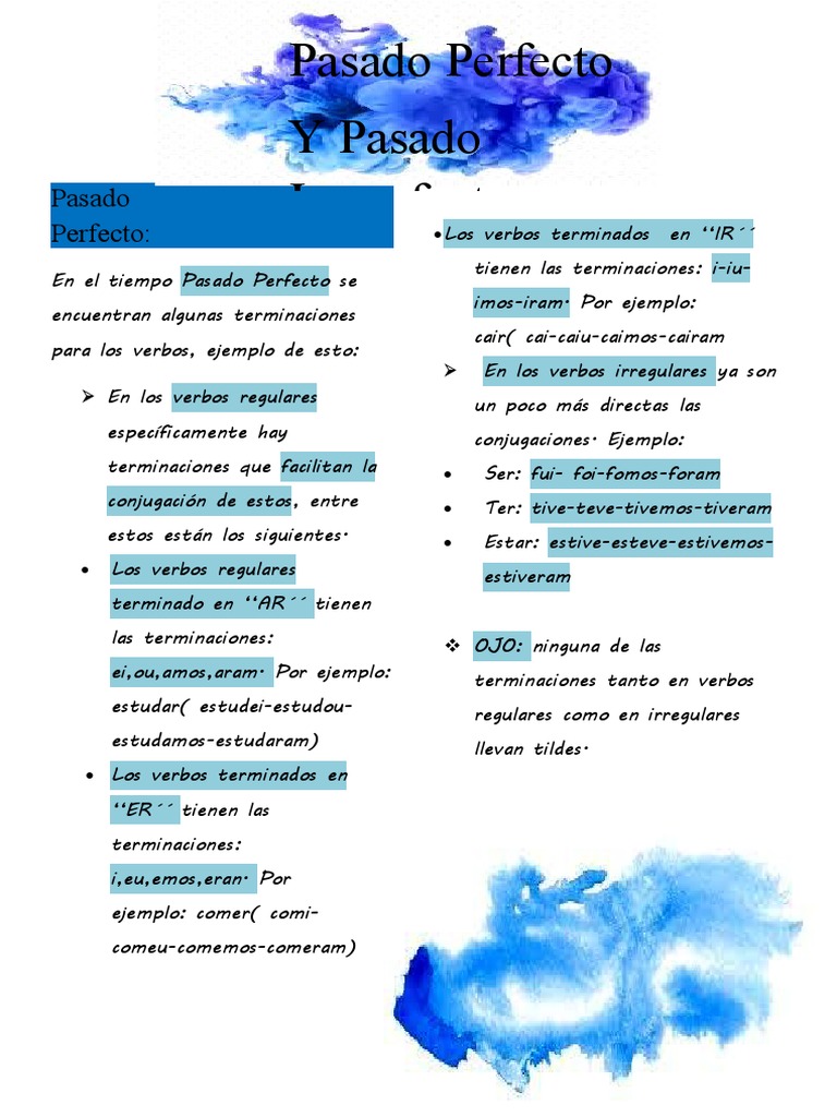 Pasado Perfecto y Pasado Imperfecto Portugues | PDF | Verbo | Ciencia ...