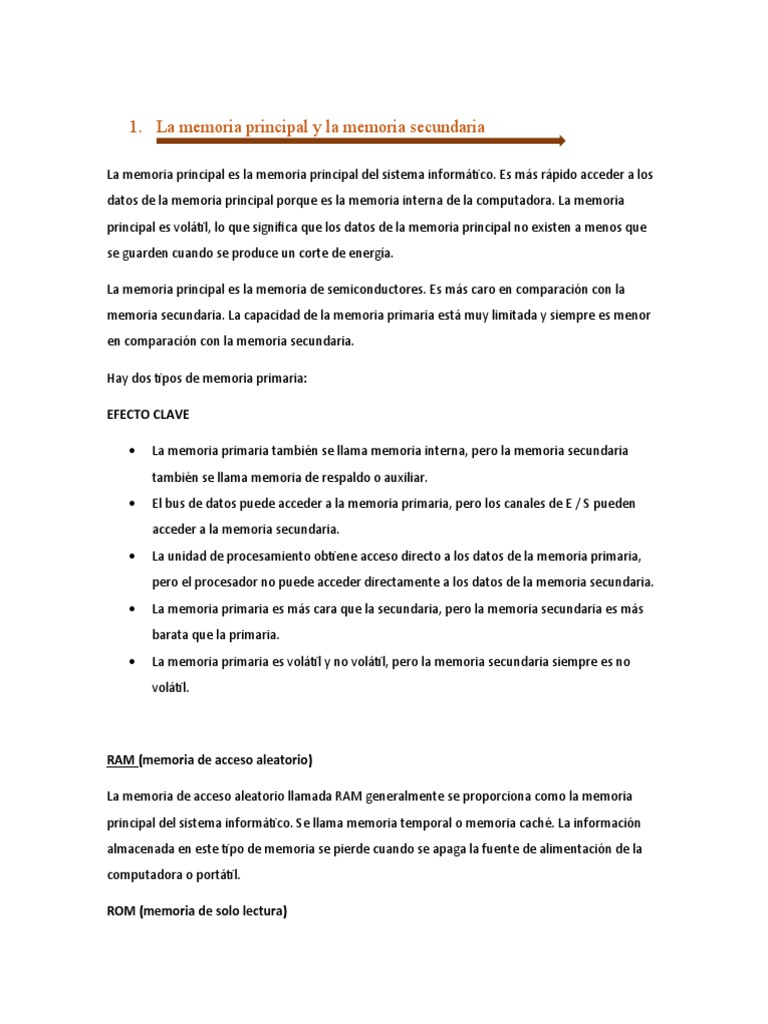 La Memoria Principal y La Memoria Secundaria | PDF | Almacenamiento de ...