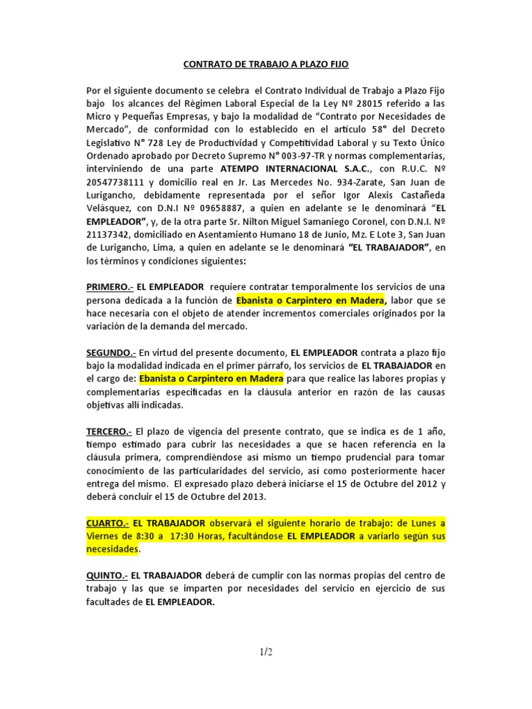 Contrato MYPES | PDF | Derecho laboral | Economias