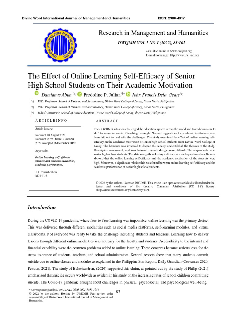 DWIJMH 2 the+Effect+of+Online+Learning+Self-Efficacy+of+Senior+High+School+Students+on+Their ...