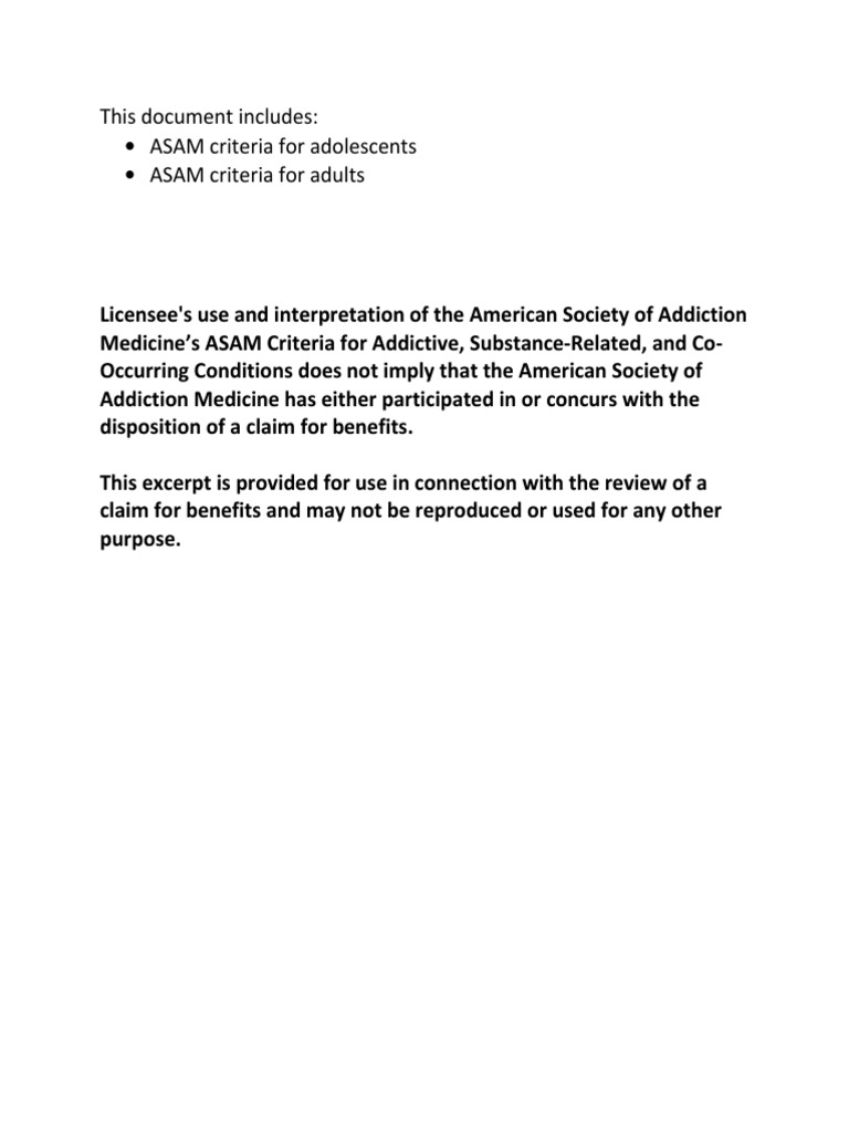 ASAM Criteria | PDF | Substance Abuse | Adolescence