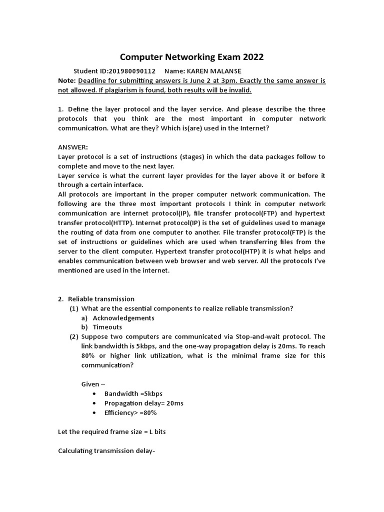 Computer Networking Course Exam Paper | PDF | Internet Protocol Suite ... Computer Networking Course Exam Paper | PDF | Internet Protocol Suite ...