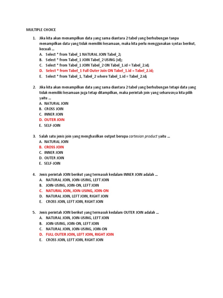 Panduan Lengkap SQL JOIN: Soal dan Jawaban | PDF