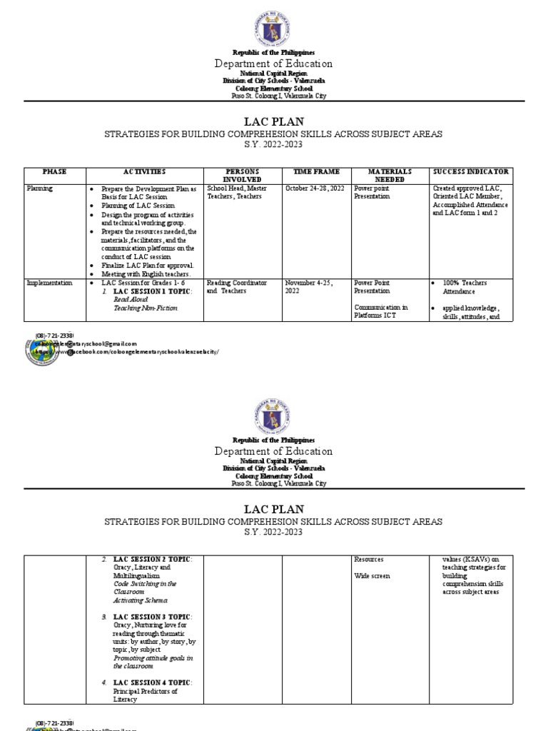 Slac Plan | PDF | Reading Comprehension | Teachers