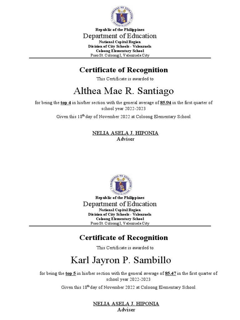 Certificate of Recognition | PDF