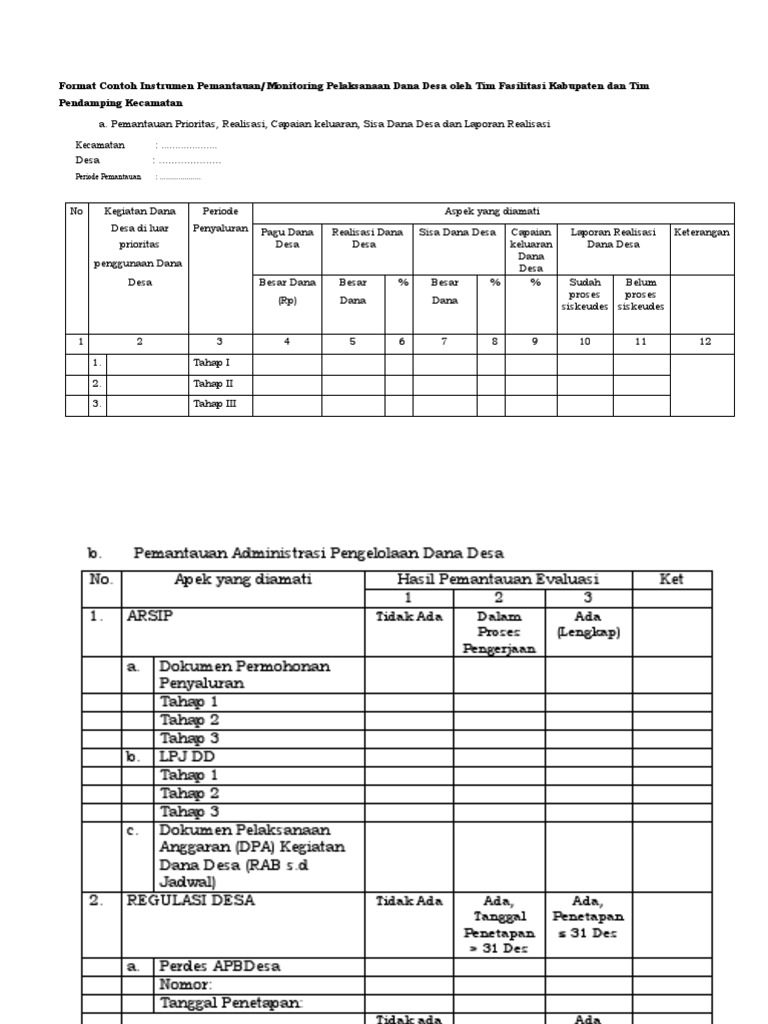 Format Contoh Instrumen Pemantauan | PDF