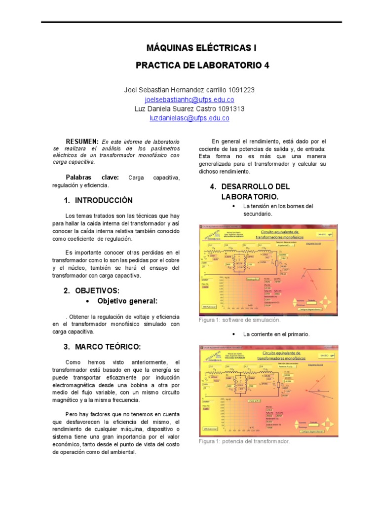 Laboratio Maquinas 4 | PDF | Transformador | Corriente eléctrica