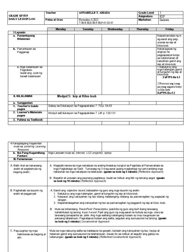 DLL ESP Grade 7 2nd Grading 2 | PDF