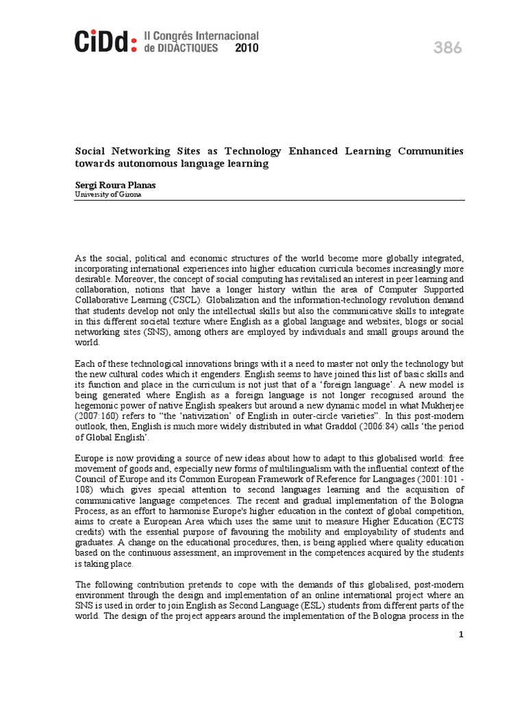 Social Networking Sites As Technology Enhanced Learning Communities ...