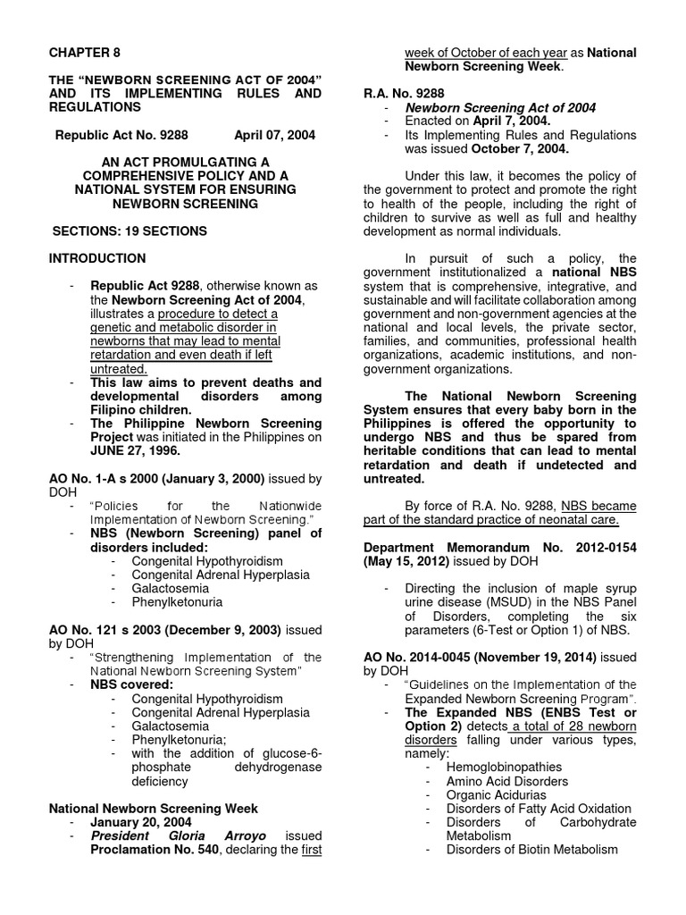 Newborn Screening Reviewer | PDF | Biochemistry | Chemistry