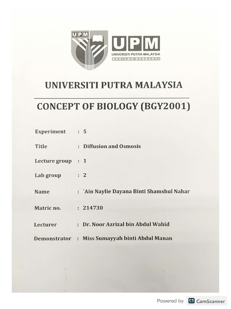 Lab Report Experiment Diffusion and Osmosis | PDF