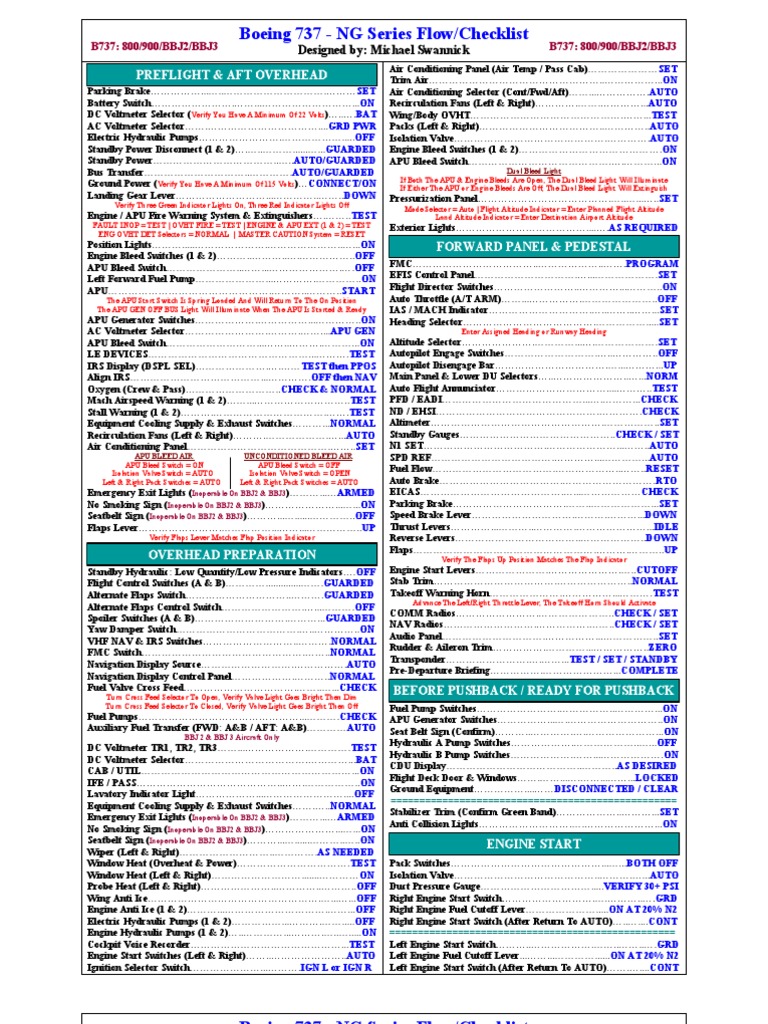 Boeing 737NG 800 900 BBJ2 BBJ3Normal Flow Checklist | PDF | Spaceflight ...