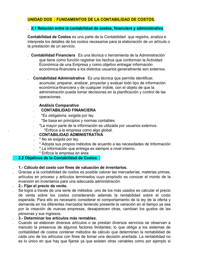 UNIDAD 2 Gestión de Costos | PDF | Costo | Contabilidad