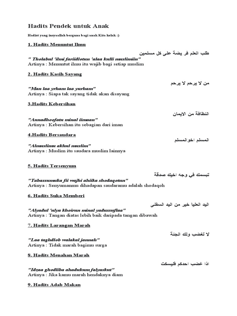 Hadits-Hadits Pendek Untuk Anak | PDF