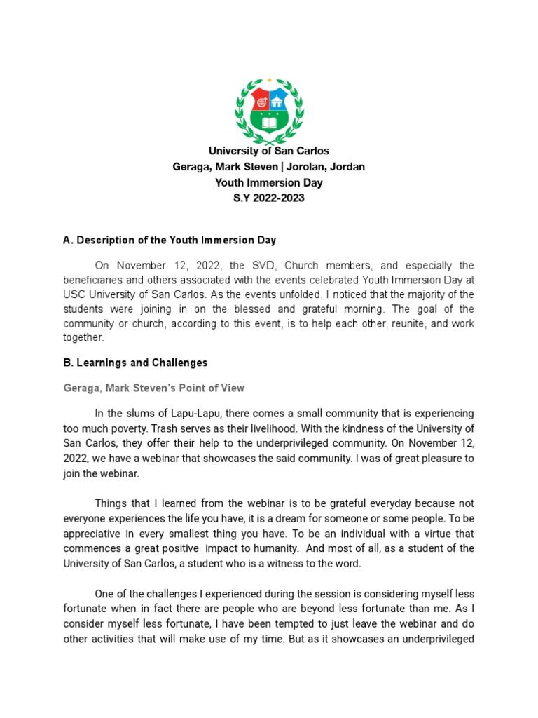 USC Youth Immersion Day 2022 Insights | PDF