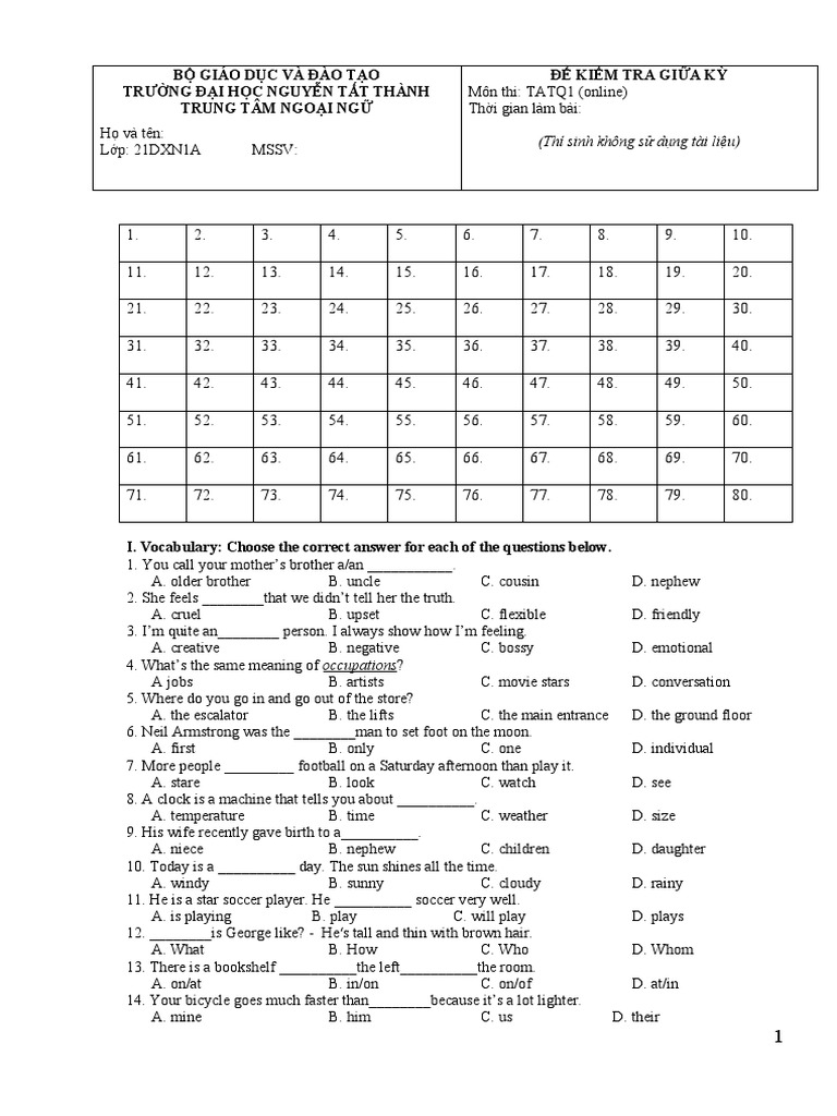Ktra Gi A Kì TATQ1 | PDF
