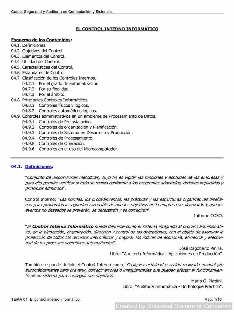 Tema 04 - El Control Interno Informático | PDF