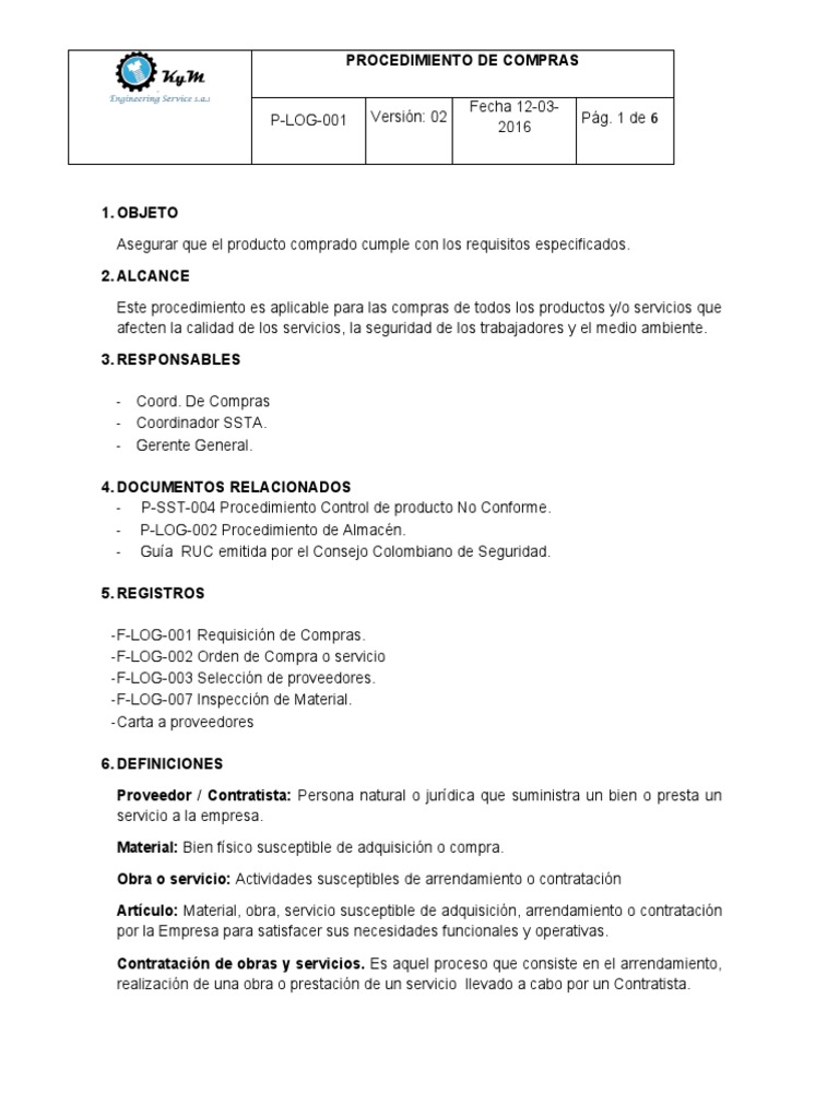 P-Log-001 Procedimiento de Compras | PDF | Software | Calidad (comercial)