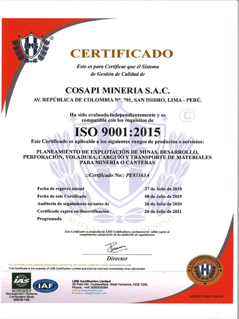 Iso 9001 2015 Español Cosapi Minería123 | PDF