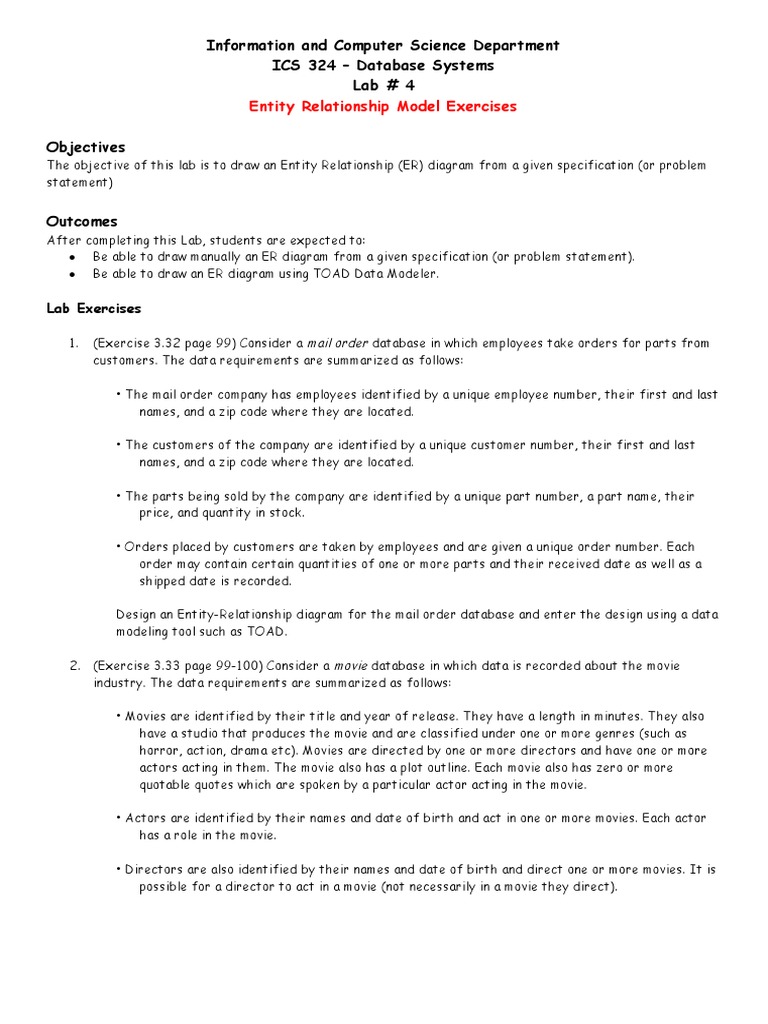 Lab 4 Er Exercises Pdf Databases Computing