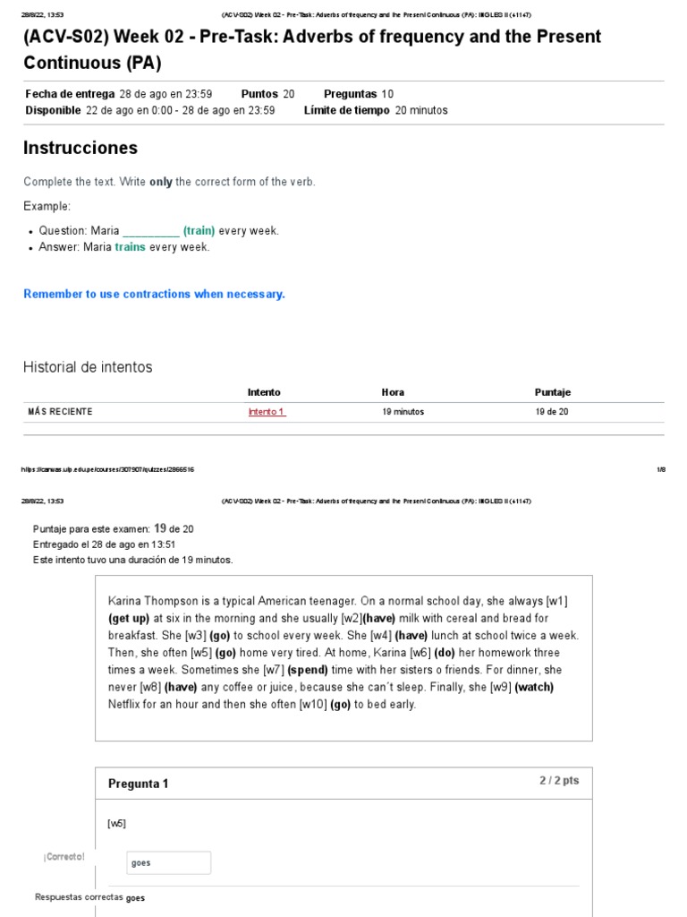 Week 02 - Pre-Task - Adverbs of Frequency and The Present Continuous (PA) - INGLES II (41147 ...