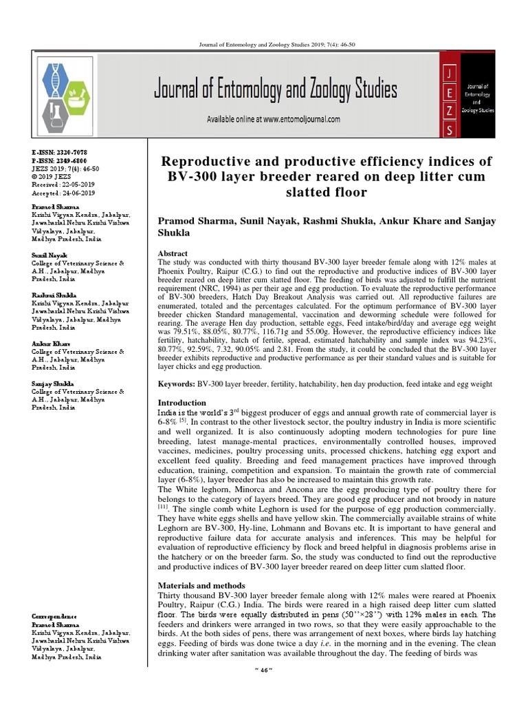 Reproductive and Productive Efficiency Indices of BV-300 Layer Breeder ...