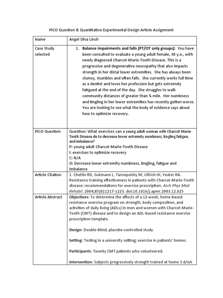 PICO Question & Quantitative Experimental Design Article Assignment | PDF | Strength Training ...