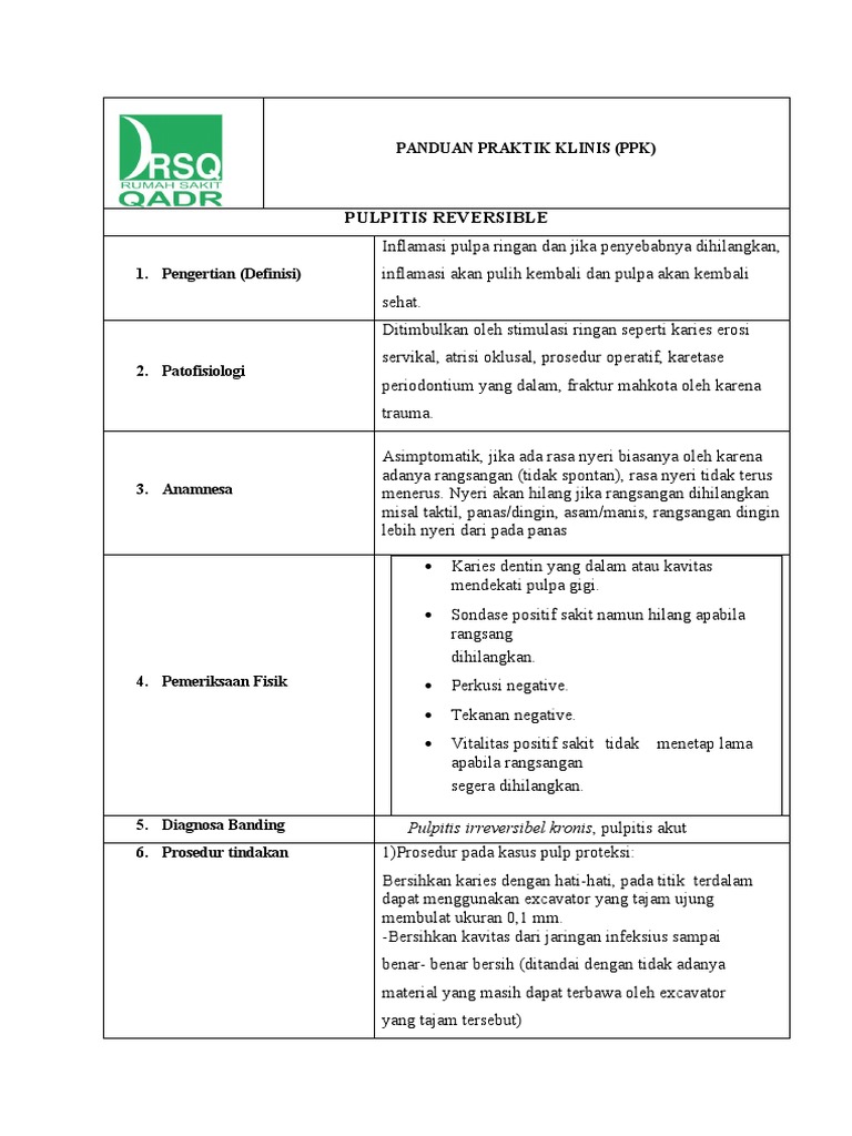 Panduan PPK Pulpitis Reversibel | PDF