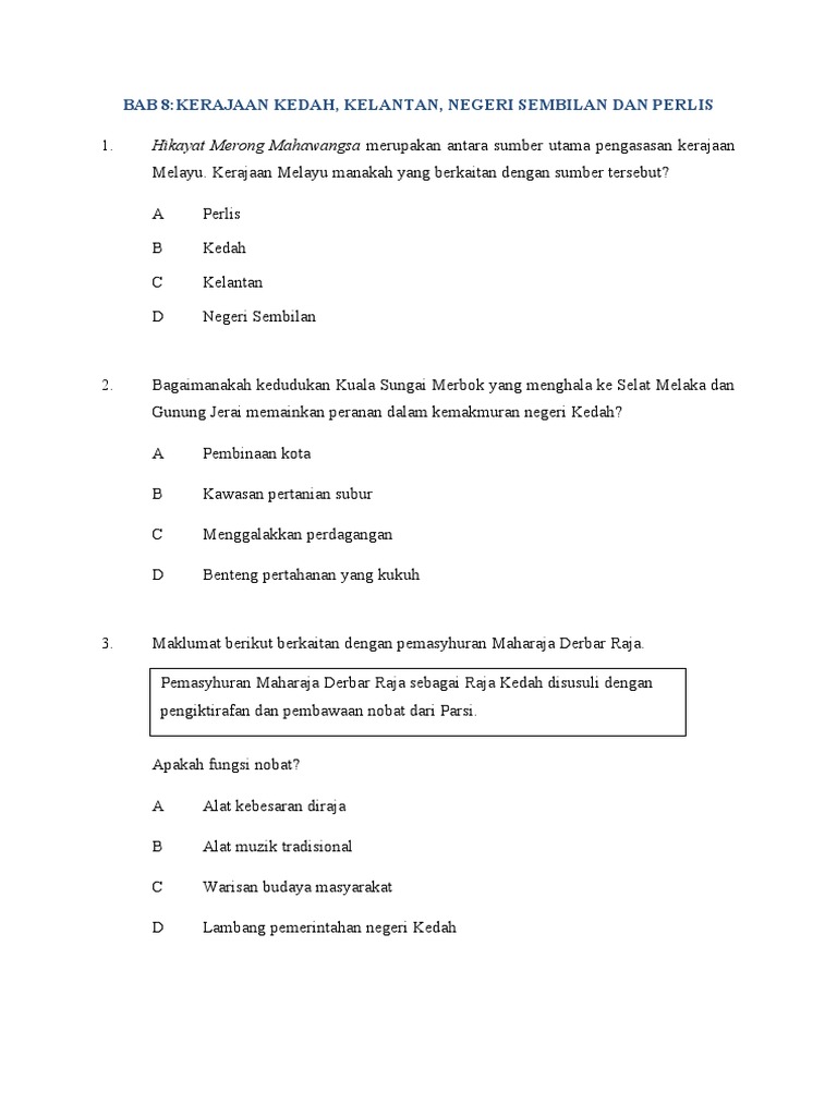Soalan Sejarah Tingkatan 2 Bab 8 | PDF