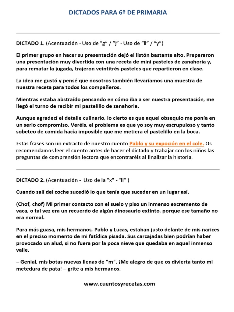 Dictados Divertidos para 6º de Primaria | PDF