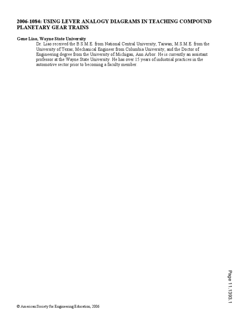 Using Lever Analogy Diagrams in Teaching Compound Planetary Gear Trains ...