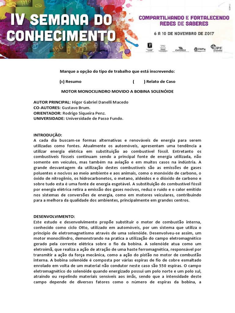 Higor Gabriel Danelli Macedo Motor Monocilindro Movido A Bobina ...